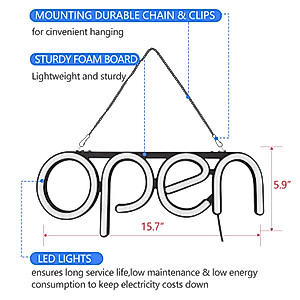 LED Open Sign,16x6 inch Open Sign for Business,With multiple flashing modes, Ideal for Restaurant, Bar, Salon and More,24V/1A Power Supply，with Open/Close Sign (white)