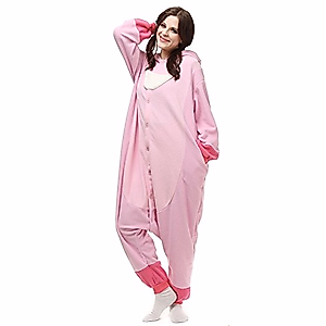 Animal Cosplay Costume Adult Pajamas Plush One Piece Party Dress (S, Pink)