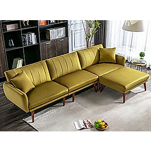 JOMEED Convertible Sectional Sofa Couch, Modern Oversized Velvet Fabric L-Shaped Couch Sofa Bed with Adjustable Backrest for Living Room, Apartment