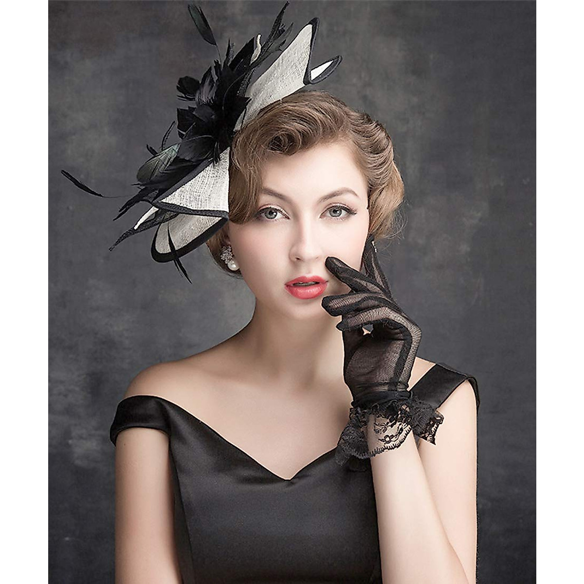 Z&X Sinamay Fasciantor Derby Church Hats for Women Floral Feather Wedding Tea Party Headpiece with Headband Clip Black and White