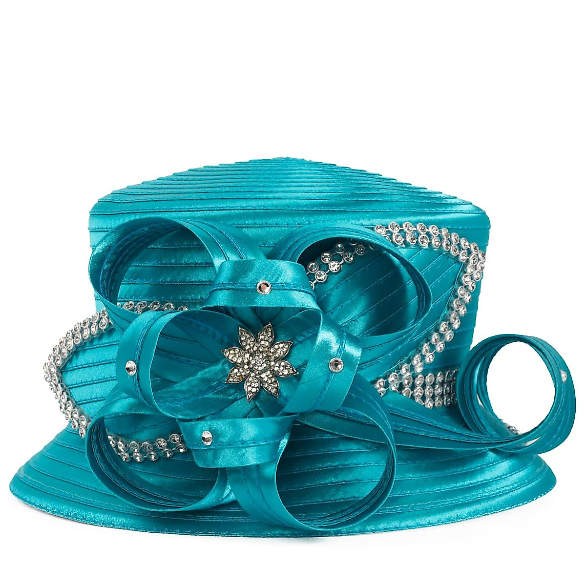 VECRY Womens Church Baptism Wedding Hat Tea Party Derby Dress Hats with Rhinestone (Aqua)