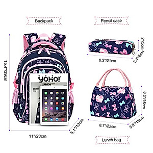 Atarni School Backpack Girls Set Bookbag - with Lunch Bag & Pencil Case Bookbags Middle Elementary Preschool Kindergarten Supplies for Teen Little Children Student (Blue)