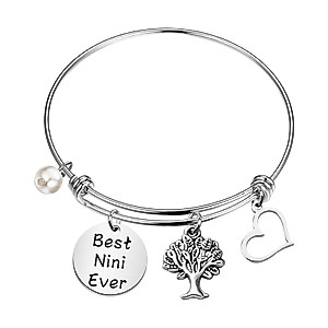 Lywjyb Birdgot Best Nini Ever Gift Best Nini Ever Bracelet Gift Best Nini Ever Funny Mother's Day Gift Best Nini Ever Christmas Gift (Nini br)