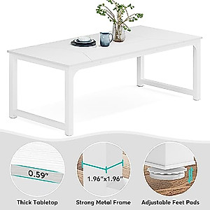 Tribesigns 78.7"x39.4" Dining Table, Industrial Kitchen Table for 6-8 Person, Rectangular Dinner Table for Dining Room Kitchen Living Room, with Heavy Duty Metal Legs, White