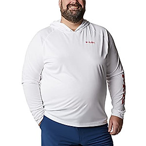 Columbia Men's Terminal Tackle Hoodie, White/Red Spark Logo, Large