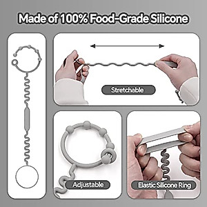 Keep Bottles and Sippy Cups Off The Floor with Sippy Cup Strap - Food Grade Silicone Bottle Bungee for High Chair, Stroller & More - Great for Babies and Toddlers - Grey, 2Pack