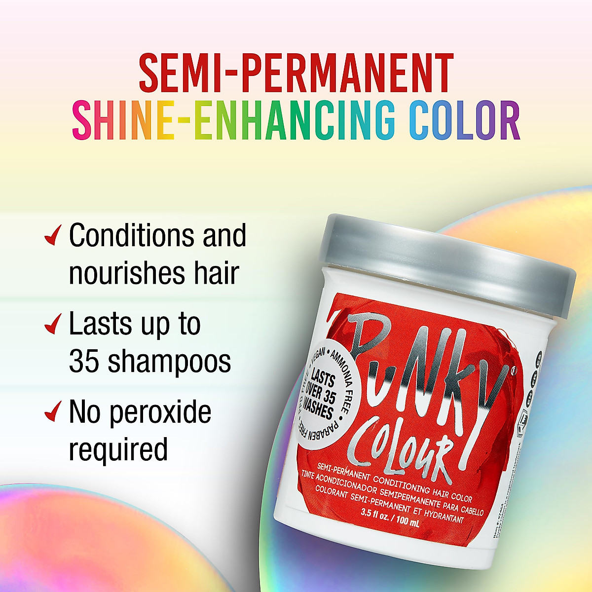Punky Fire Semi Permanent Conditioning Hair Color, Non-Damaging Hair Dye, Vegan, PPD and Paraben Free, Transforms to Vibrant Hair Color, Easy To Use and Apply Hair Tint, lasts up to 25 washes, 3.5oz