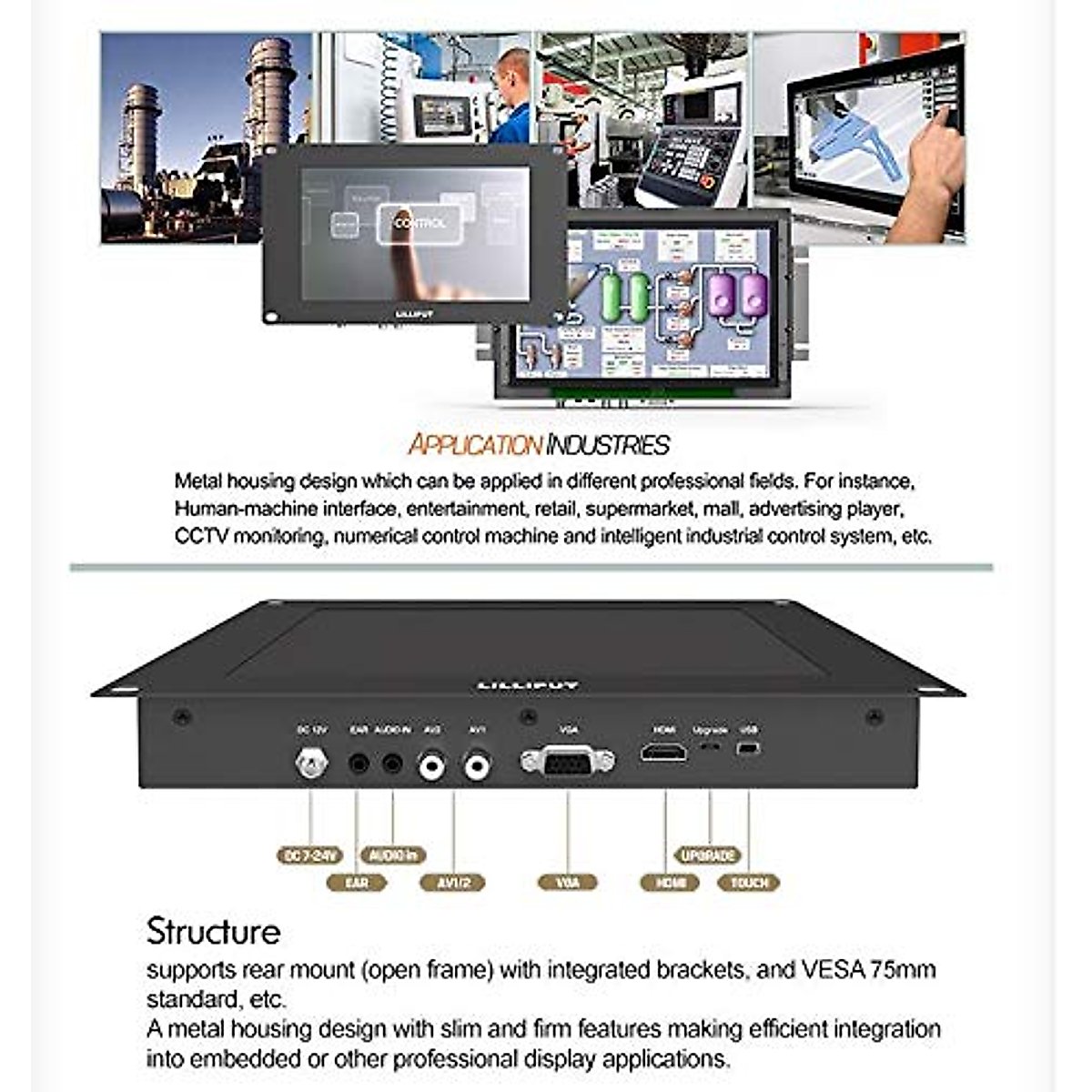 LILLIPUT 10.1" TK1010-NP/C/T-B 10.1" HDMI Open Frame Monitor -resisitive Touch