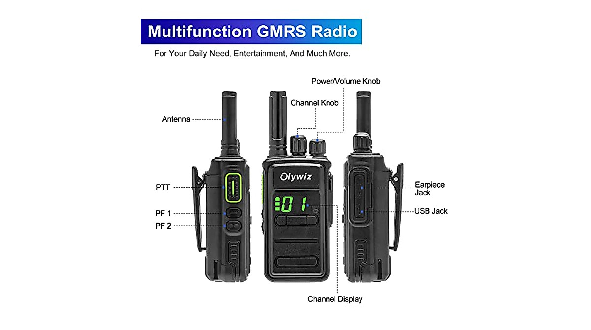 Olywiz Long Range GMRS Walkie Talkies | Rechargeable 4-Pack