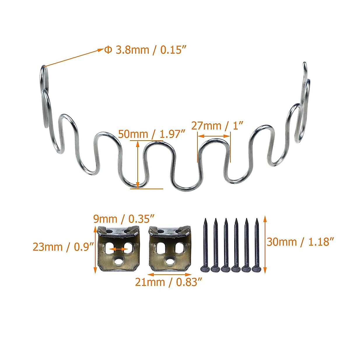 Coshar 3Pcs 16-Inch Sofa Upholstery Spring Replacement, Furniture Recliner Couch Repair Set, Screws and Clips Included - Silver