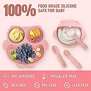 Baby Weaning Set, Silicone Baby Feeding Set(10 Pcs), Toddler Weaning Set with Adjustable Bib, Suction Bowl, Plate, Fork, Spoon, Water & Snack Cup Kit for Babies, Toddler and Kids(Pink)