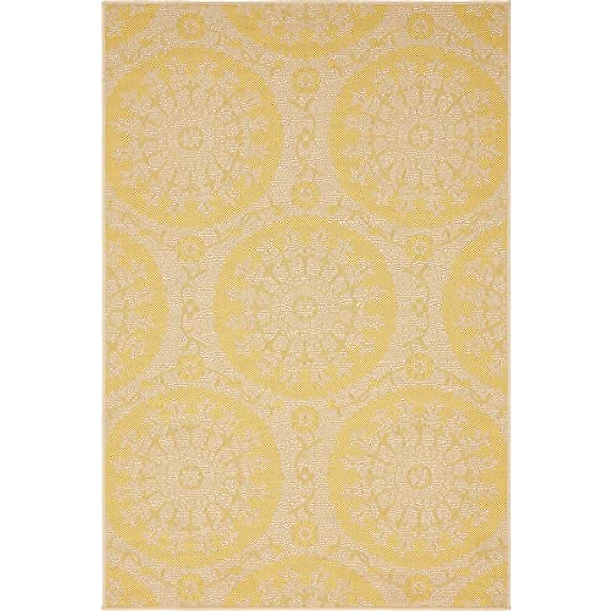 Unique Loom Outdoor Botanical Collection Area Rug - Medallion (4' 1" x 6' 1" Rectangle, Yellow/ Beige)