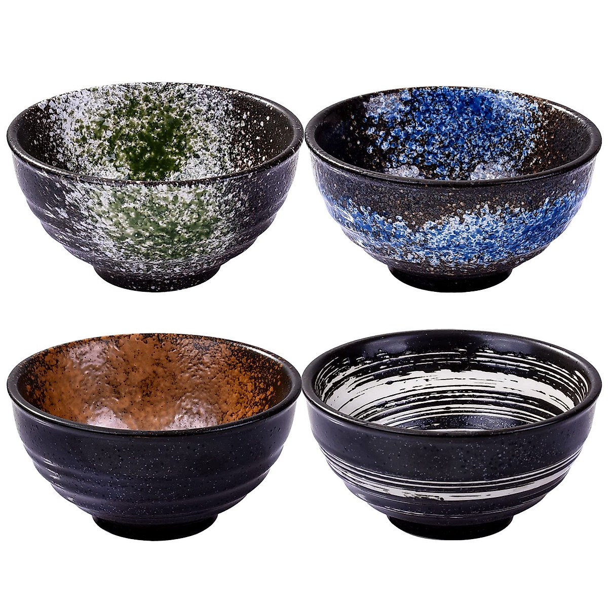 LMRLCS Japanese Kiln-formed Ceramic Bowl Set of 4 for Cereal, Soup, Dessert, and Rice Bowl set - Microwave Safe and Stackable