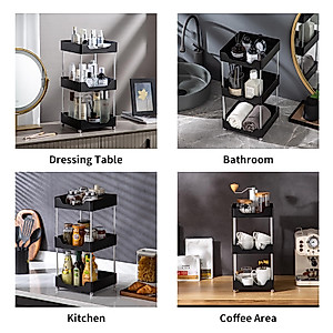 Dobbyby Bathroom Countertop Organizer 3 Tier Stainless Steel Vanity Shelves, Perfume Shelf Organizer, Makeup Cosmetics Counter Organizer and Skincare Storage for Dresser(3 Tier-Square-Black)