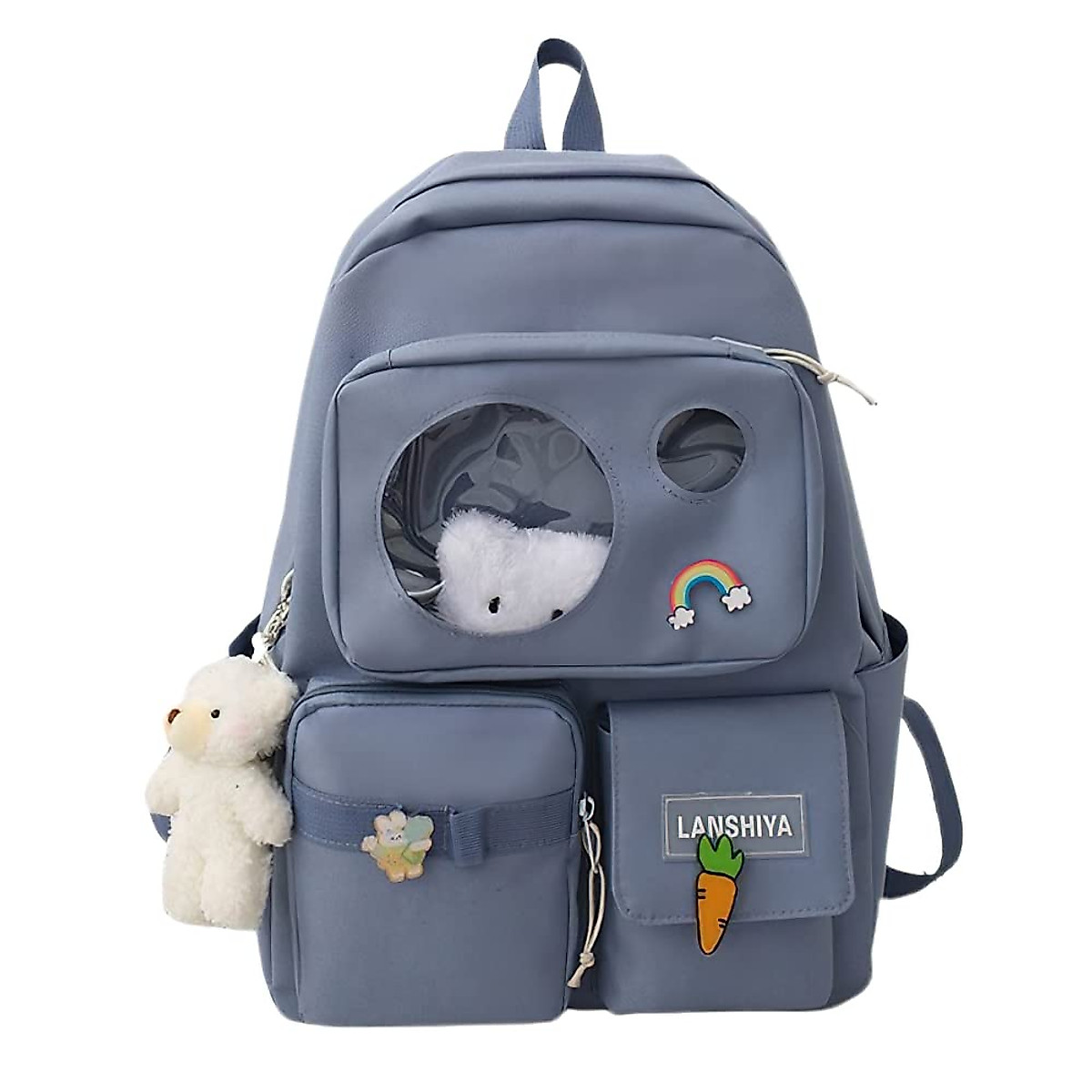 LaurelTree Kawaii Aesthetic Cute 5pcs School Bags Set with Accessories School Suppliers for Teens Girls Backpack Tote Bag (Pink)