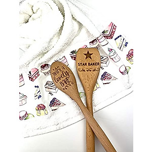 Star Baker Wooden Spoon Dishtowel Set, Laser Engraved Spoon Towel Gift Set, Star Baker Baking Gift for Baking Show Fans, Pastry Dishtowel, Baking Gift for Bakers, Personalization Optional