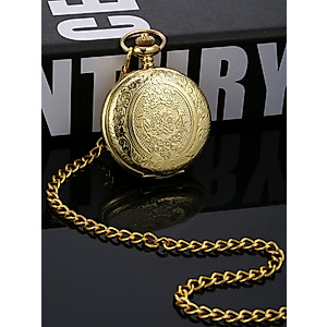 Vintage Pocket Watch Gold Steel Men Watch with Chain for Fathers Day Gift