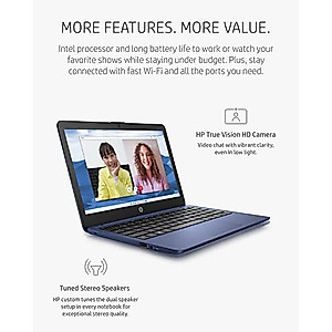 HP Stream 11" Laptop, Intel Celeron N4020, Intel UHD Graphics 600, 4 GB RAM, 64 GB SSD, Windows 11 Home in S mode (11-ak0030nr, Royal blue)