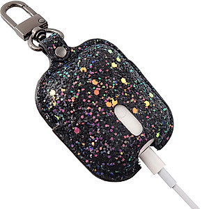 ONGHSD Bling Shiny PU Leather Carrying Case for AirPods 1 & 2 Charging Case Cover Women Girls Protective Case Glitter with Sequins Pocket Pouch for AirPods 1st 2nd Generation Case (Black)