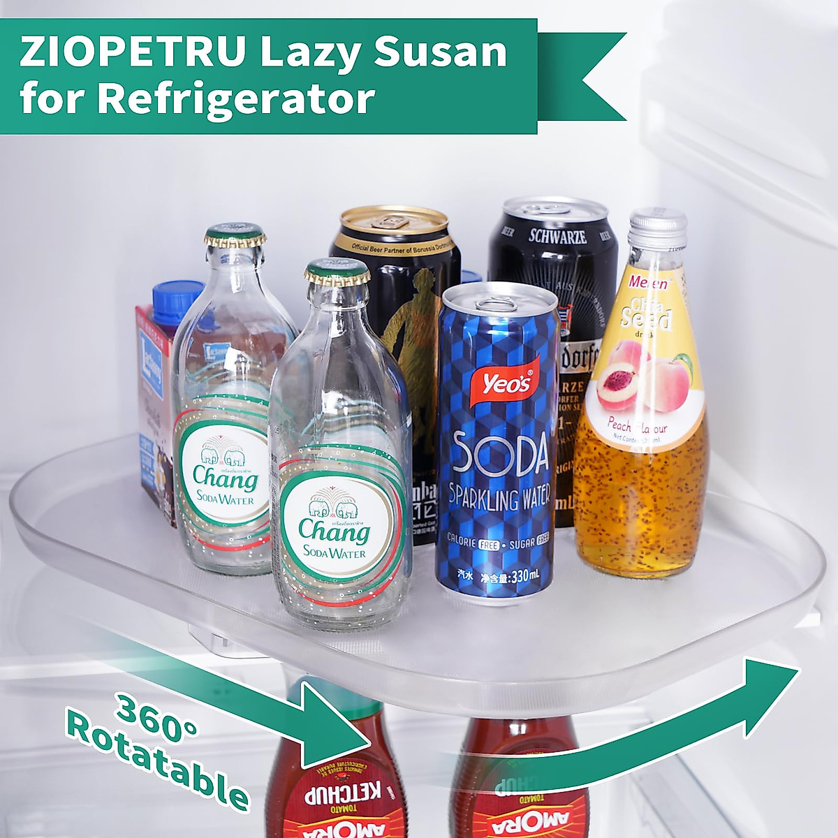 Large 360 Rotating Lazy Susan for Refrigerator Organizers and Storage, Clear 15.7'' Square Lazy Susan Turntable Organizer for Refrigerator, Spices, Fruit, Dining Table, Kitchen