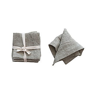 Creative Co-Op Farmhouse Square Linen and Cotton Cocktail Napkins, Set of 4, Sage