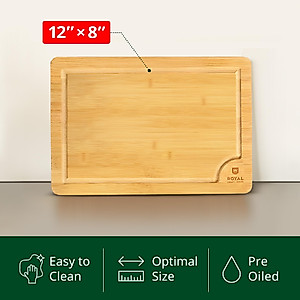 ROYAL CRAFT WOOD Organic Bamboo Cutting Board with Juice Groove - Kitchen Chopping Board for Meat (Butcher Block) Cheese and Vegetables