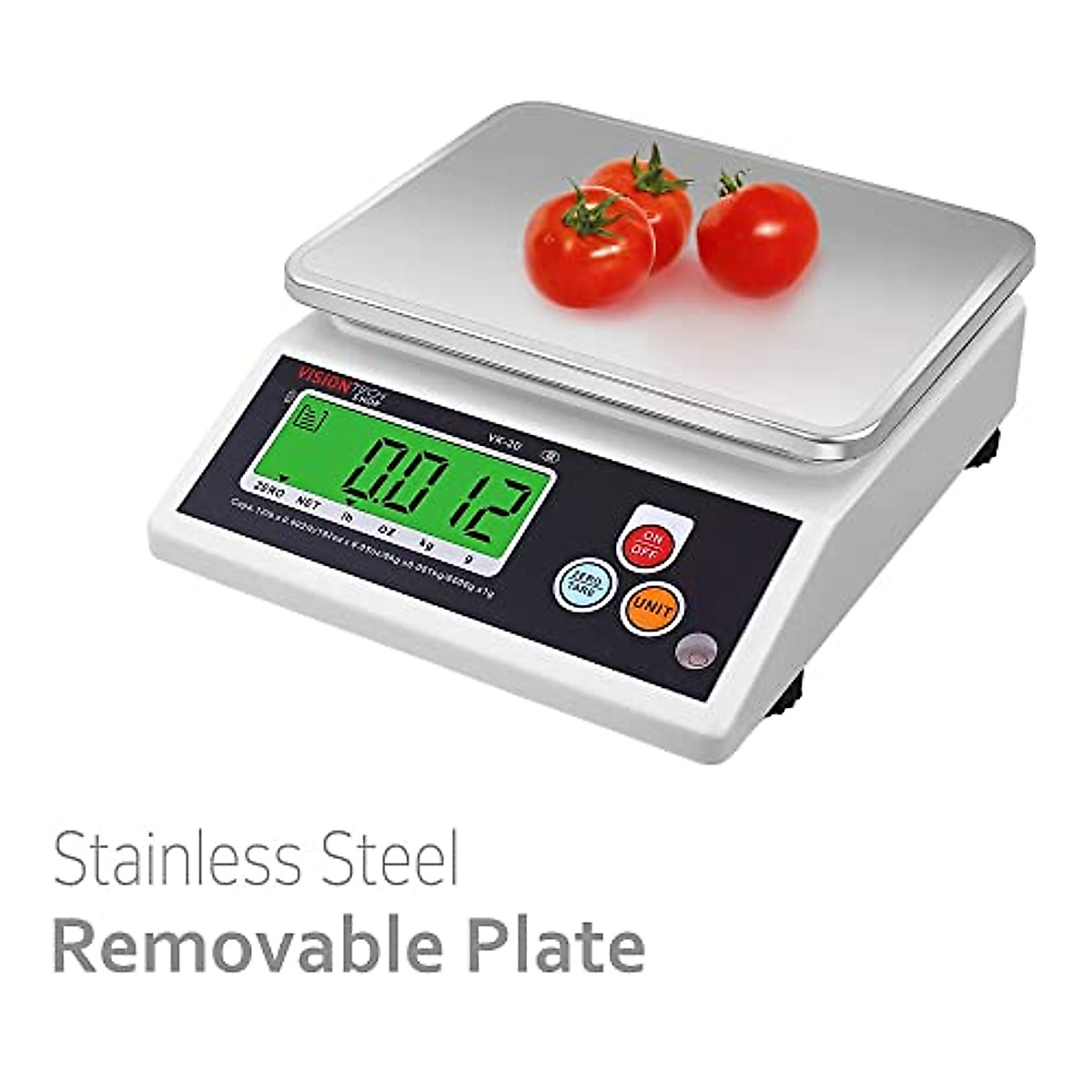 VisionTechShop VK-2D Digital Kitchen Scale, Lb/Oz/Kg/g Switchable, Stainless Steel Plate Food Scale, Large LCD Display with Backlight, 12lb Capacity, 0.002lb Readability