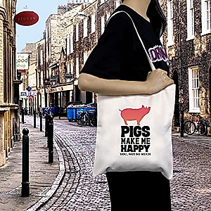 MBMSO Pig Tote Bag for Pig Lover Pigs Make Me Happy You not so much Pig Shoulder Bag Pig Owner Gift Canvas Shopping Bag (Pigs Make Me Happy TB)