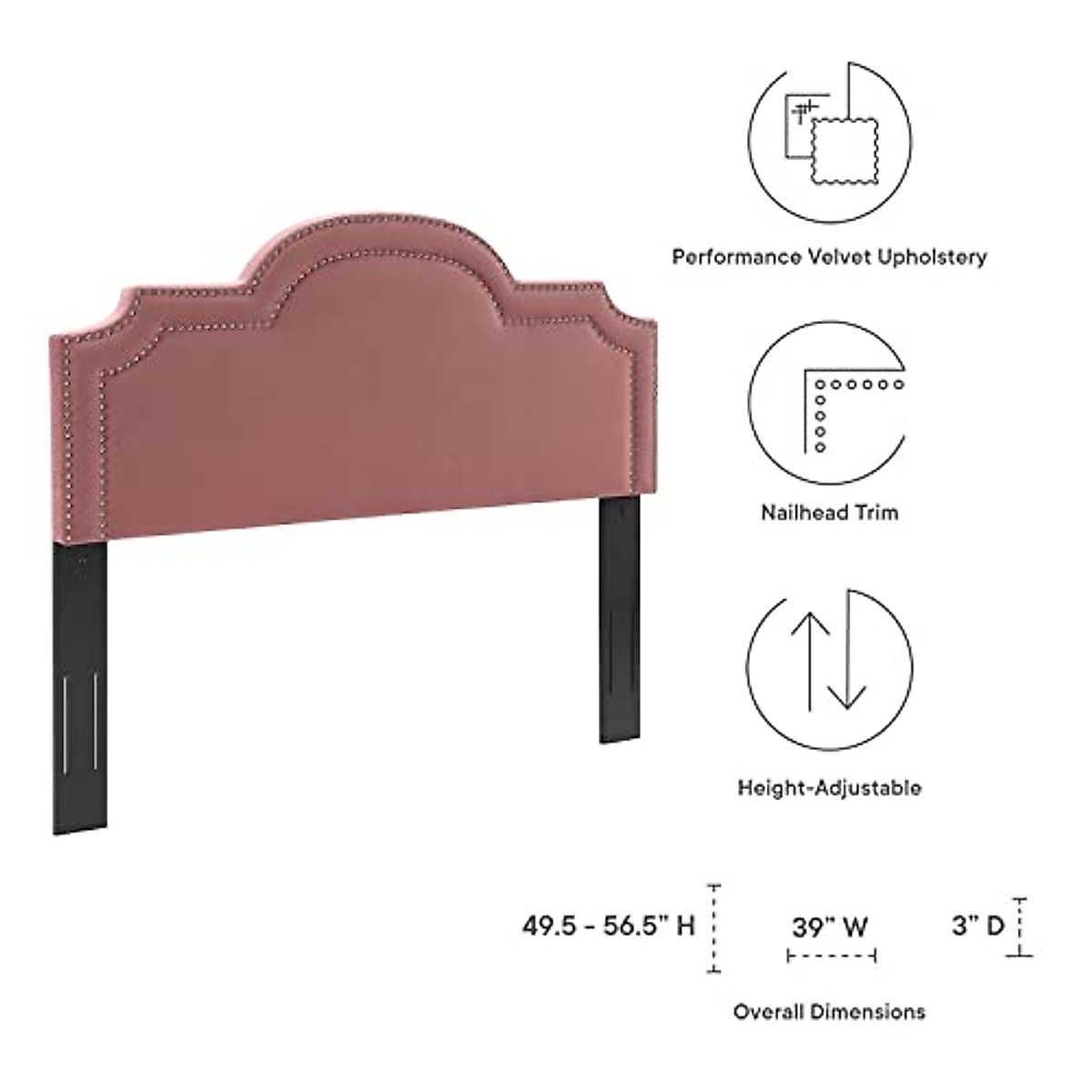 Modway Belinda Performance Velvet Headboard, Twin, Dusty Rose