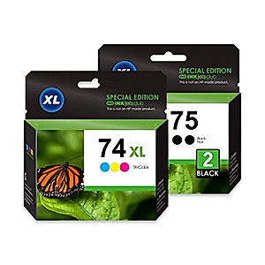 INKjetsclub Remanufactured Ink Cartridge Replacement for 3 Pack - 74 & 75 High Yield Ink Cartridge Value Pack. Includes 2 Black and 1 Color Compatible Ink Cartridges.
