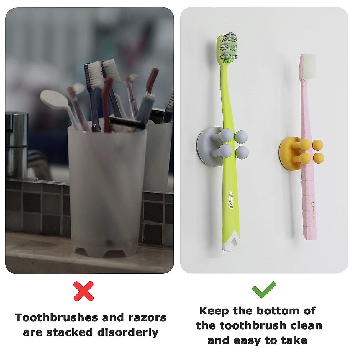 XoYoZo 4 pcs Silicone Toothbrush Holder Multi-Function Hook Waterproof self Adhesive Single Toothbrush Hook Plug Holder for Wall for Hanging Bathroom Kitchen Living Room Office