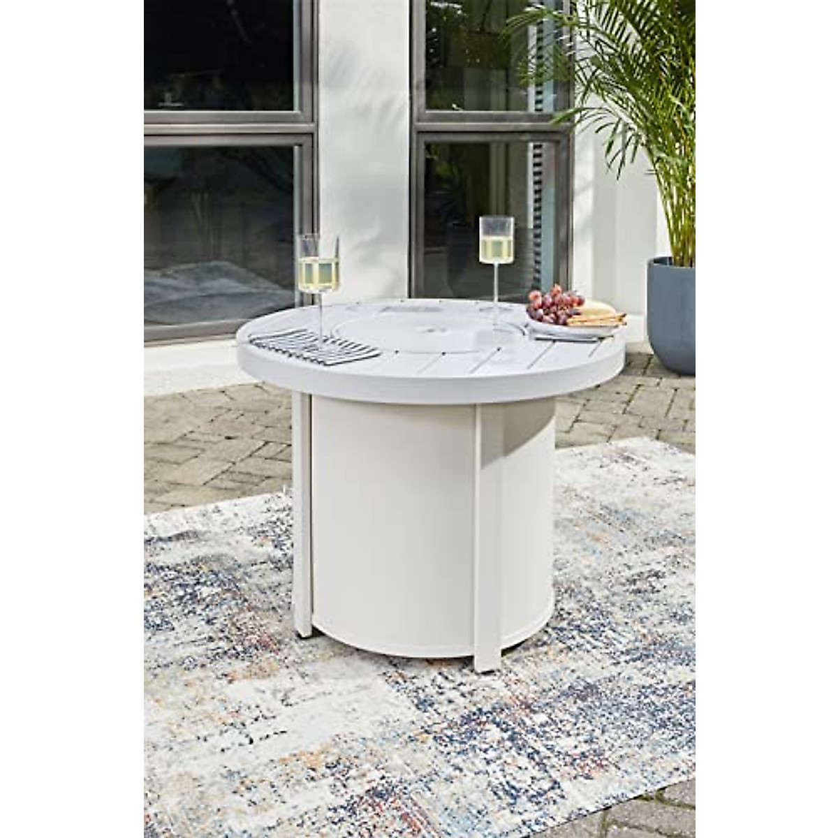 Signature Design by Ashley Outdoor Sundown Treasure Round Fire Pit Table, White