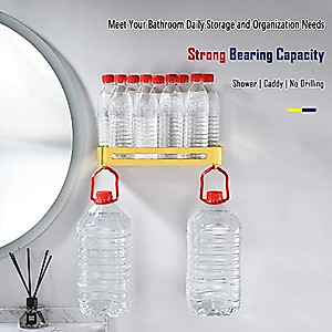 maifey Bright Gold Shower Caddy, Bathroom Shelves Wall Mounted, Metal Shower Shelves No Drilling, Shower Organizer Adhesive Installation, Antirust (2 Tiers)