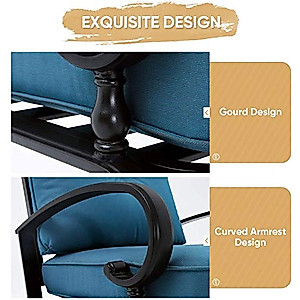 Skiway 2-Piece Outdoor Metal Steel Frame Furniture Set, Patio Bistro Dining Chair, All-Weather Bistro Conversation Seating Chairs with Peacock Blue Cushions