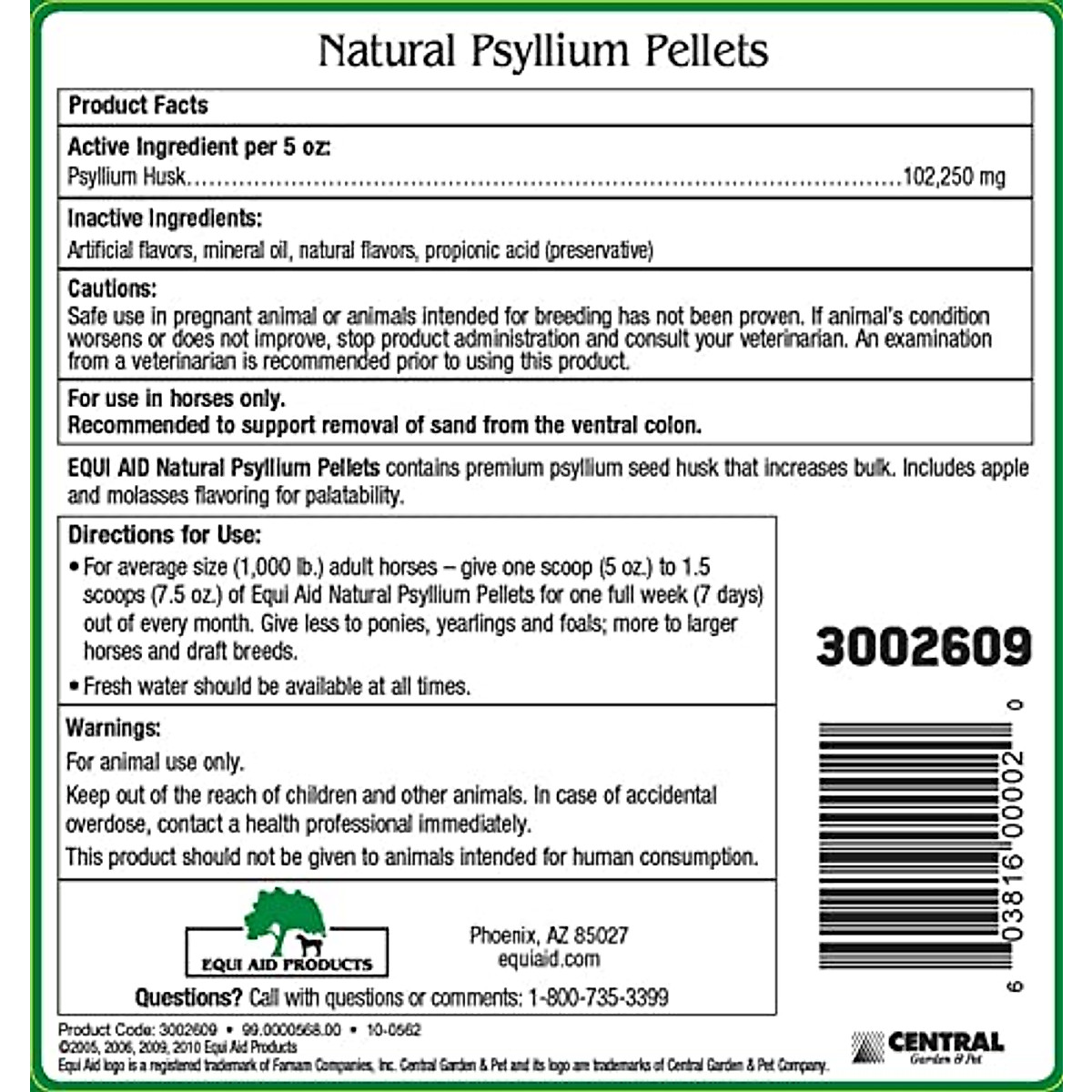 Farnam Equi Aid Natural Horse Psyllium Pellets Supplement, Supports Removal of Sand & Dirt From the Ventral Colon, 10 Pounds, 32 Scoops