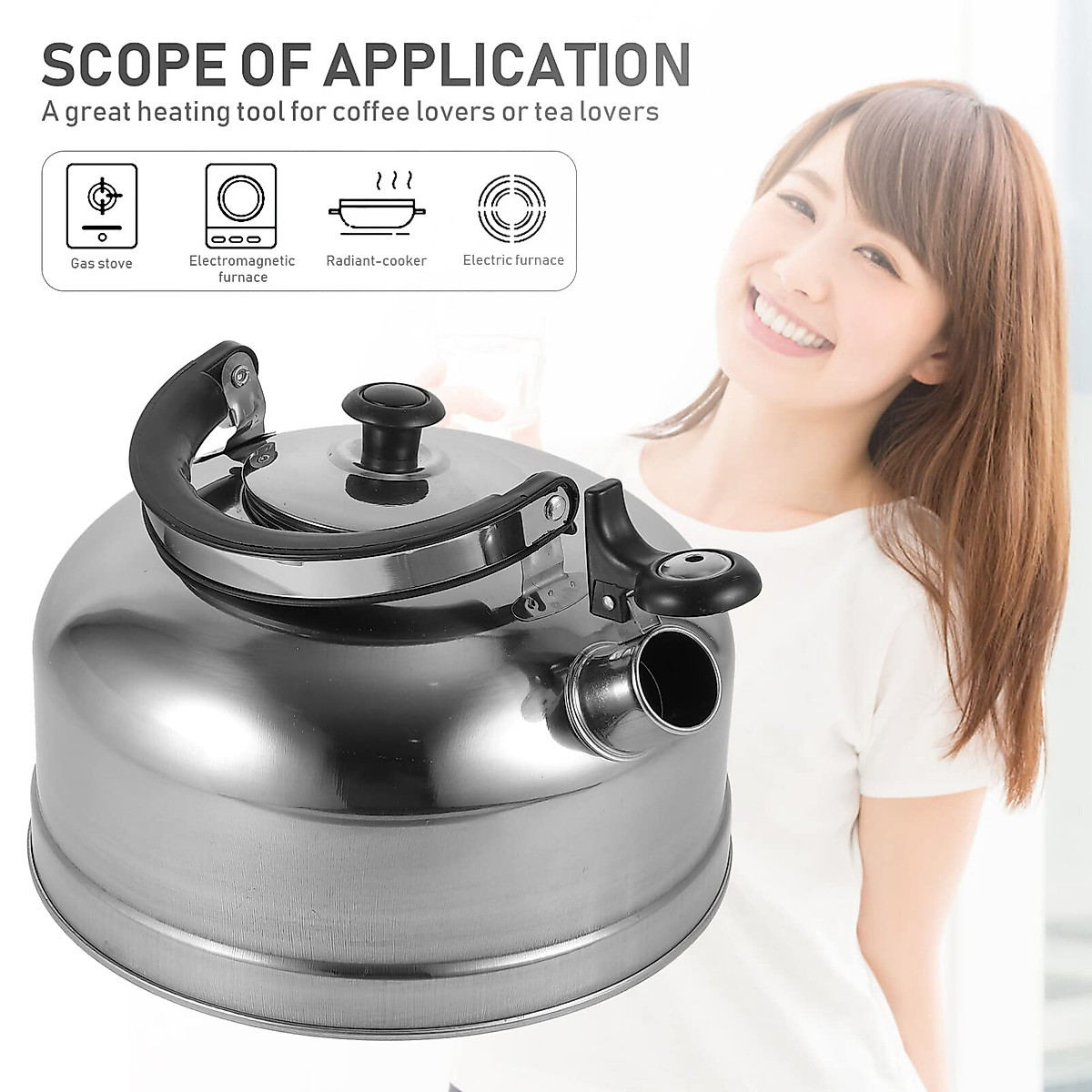 Vaguelly 4QT Whistling Tea Kettle - Stainless Steel Teapot for Stove Top, Metal Water Kettle Stove Top Tea Kettles, Camping Whistling Kettle, Tea Pot Stovetop Teapot, Universal Base