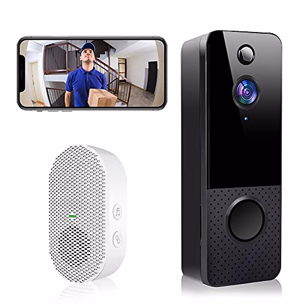 JWMGKJ Video Doorbell Camera, Wireless Doorbelll Camera WiFi with Chime, 1080P, 2-Way Audio, Night Vision, Motion Detection, IP65 Waterproof (Black)