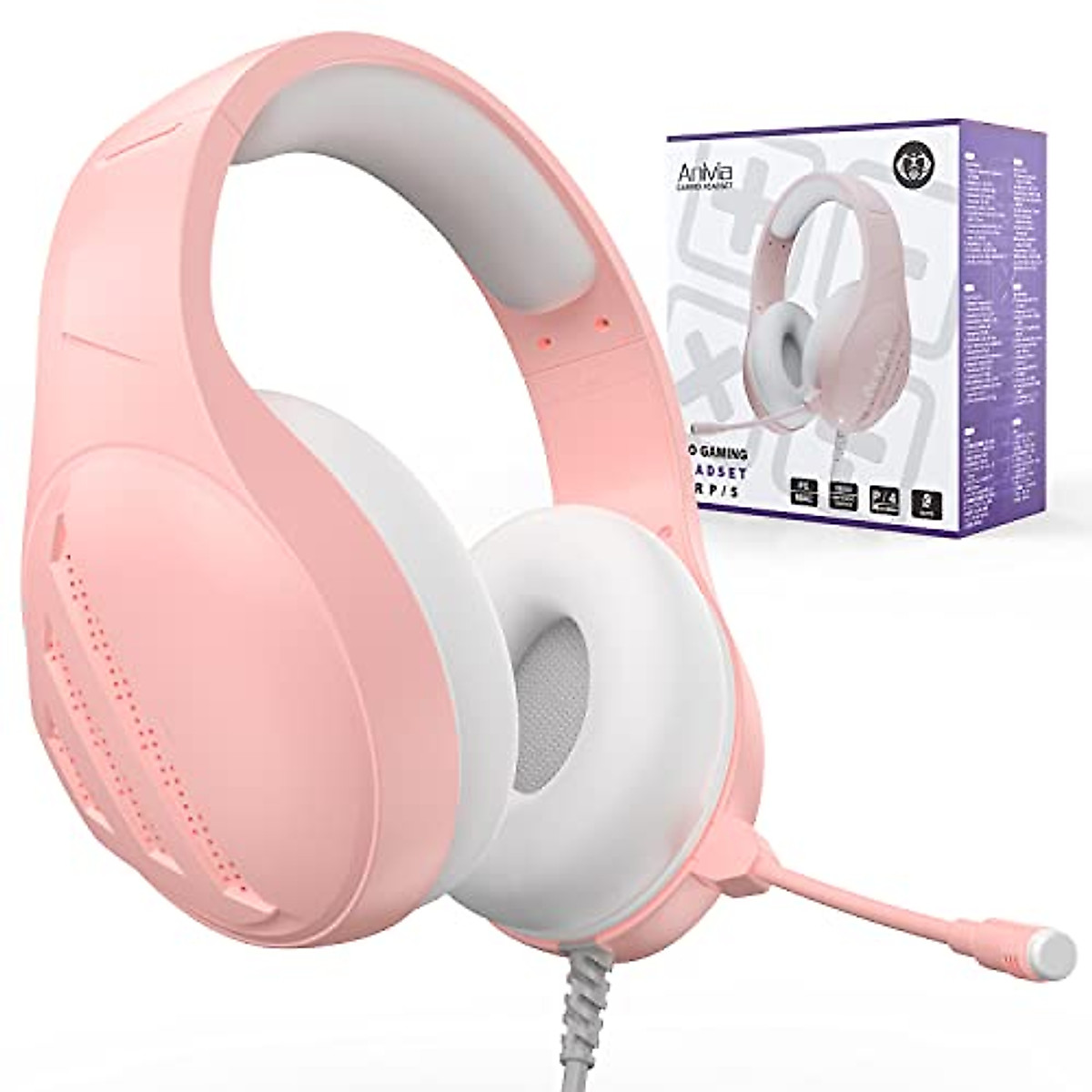 Anivia Pink Gaming Headset PS5 Headphones with Microphones Noise Canceling Headsets for Xbox one Laptop PC Mac