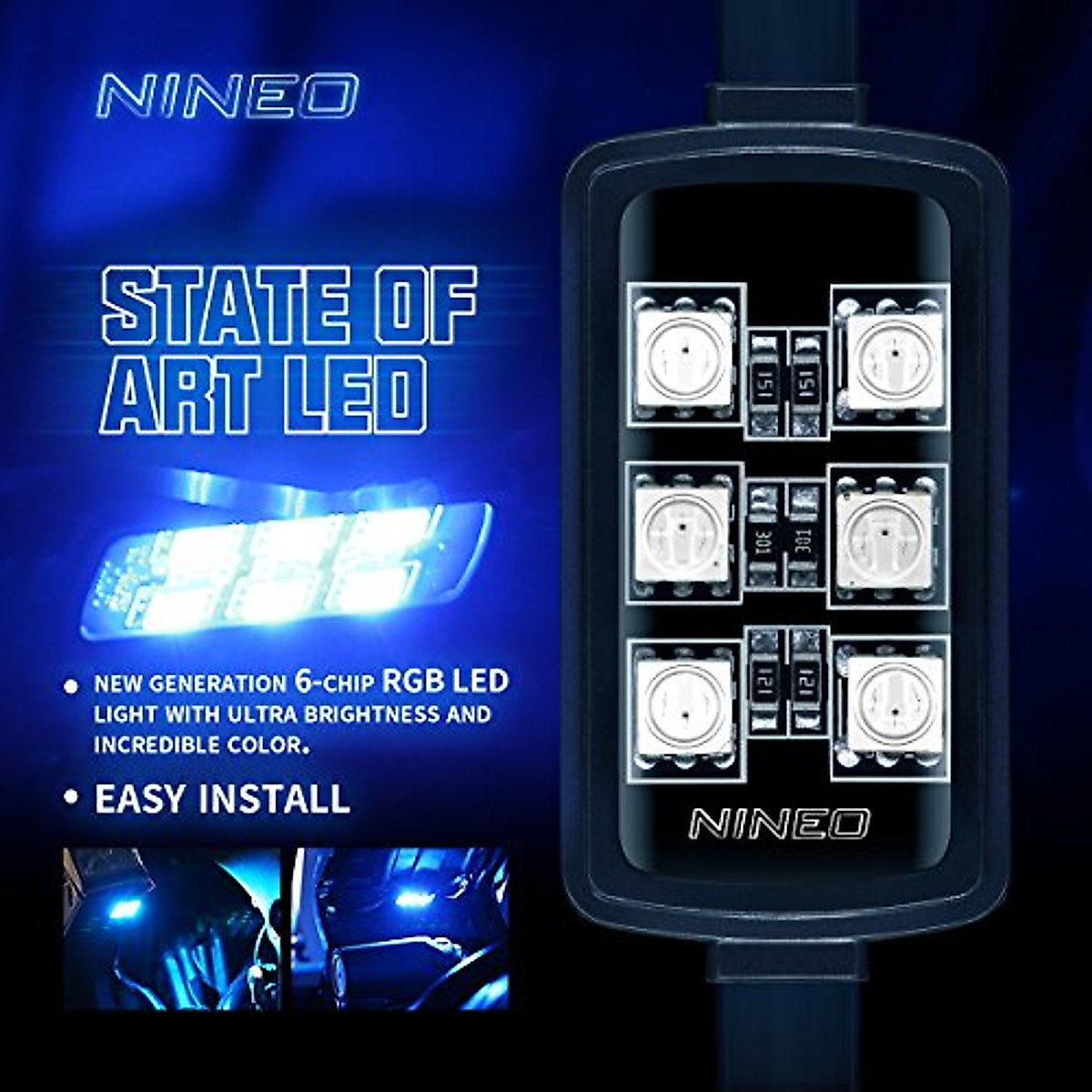 NINEO 8Pcs Motorcycle LED Light Kit with Brake Light, Motorcycle Underglow Lights with Remote Control Fit for Most Motorcycles Carts Trikes Cruiser Scooter ATV UTV - Pack of 8