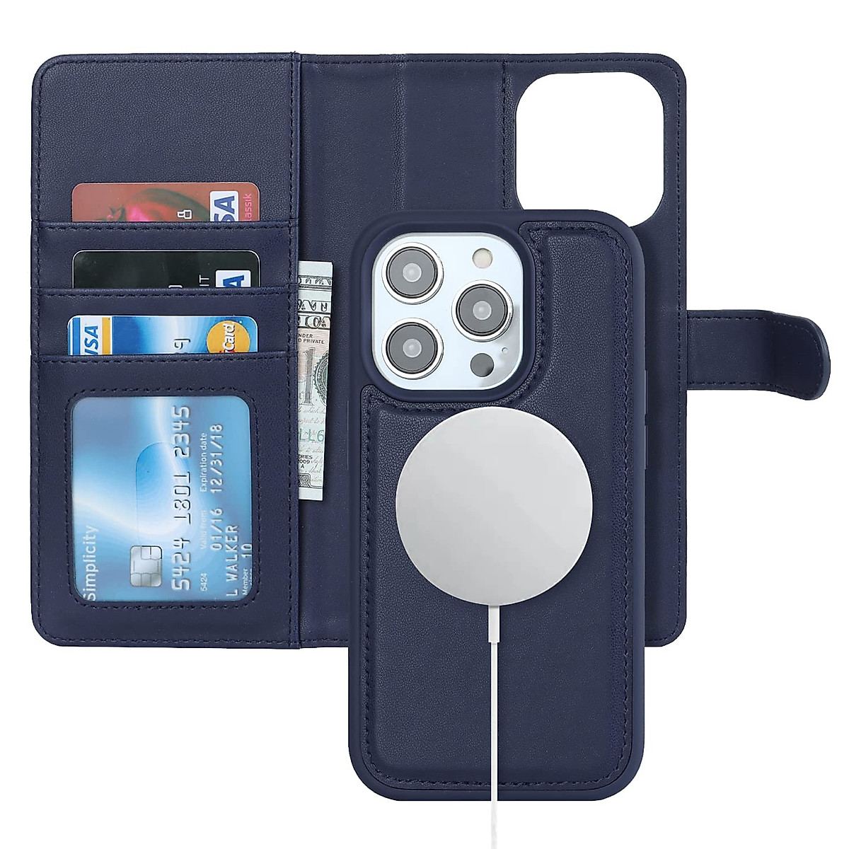 Cavor for iPhone 13 Pro Wallet Case for Women Men,Compatible with Magsafe Case,for iPhone 13 Pro Phone Case Wallet with Card Holder and Stand, Detachable Magnetic Leather Flip Cover,Blue