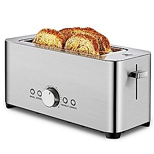 REDMOND Toaster 4 Slice, Stainless Steel Toaster With Bagel, Defrost, Reheat Function, Extra Wide Slots Long Slot Toaster, 6 Bread Shade Settings and Removable Crumb Tray, Silver