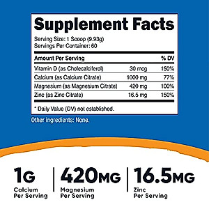 Nutricost Calcium Magnesium Zinc with Vitamin D3 Powder, 60 Servings (Unflavored) - Calcium (1000 MG) Magnesium (420 MG) Zinc (16.5 MG) Vitamin D3 (30 MCG) - Gluten Free, Non-GMO