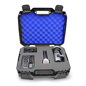 CASEMATIX 17 inch Mobile Podcast Station Travel Case Fits Mixers, Microphones, Laptops and Cables with Dual Customizable Foam Layers - Case Only with Blue Foam