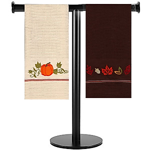 Fall Kitchen Towels Set of 3, Waffle Style with Embroidered Autumn Leaves and Pumpkins, Burgundy, Cream, and Brown Dishtowels with Hanging Loops, 16 x 26 Inches, Cotton Construction