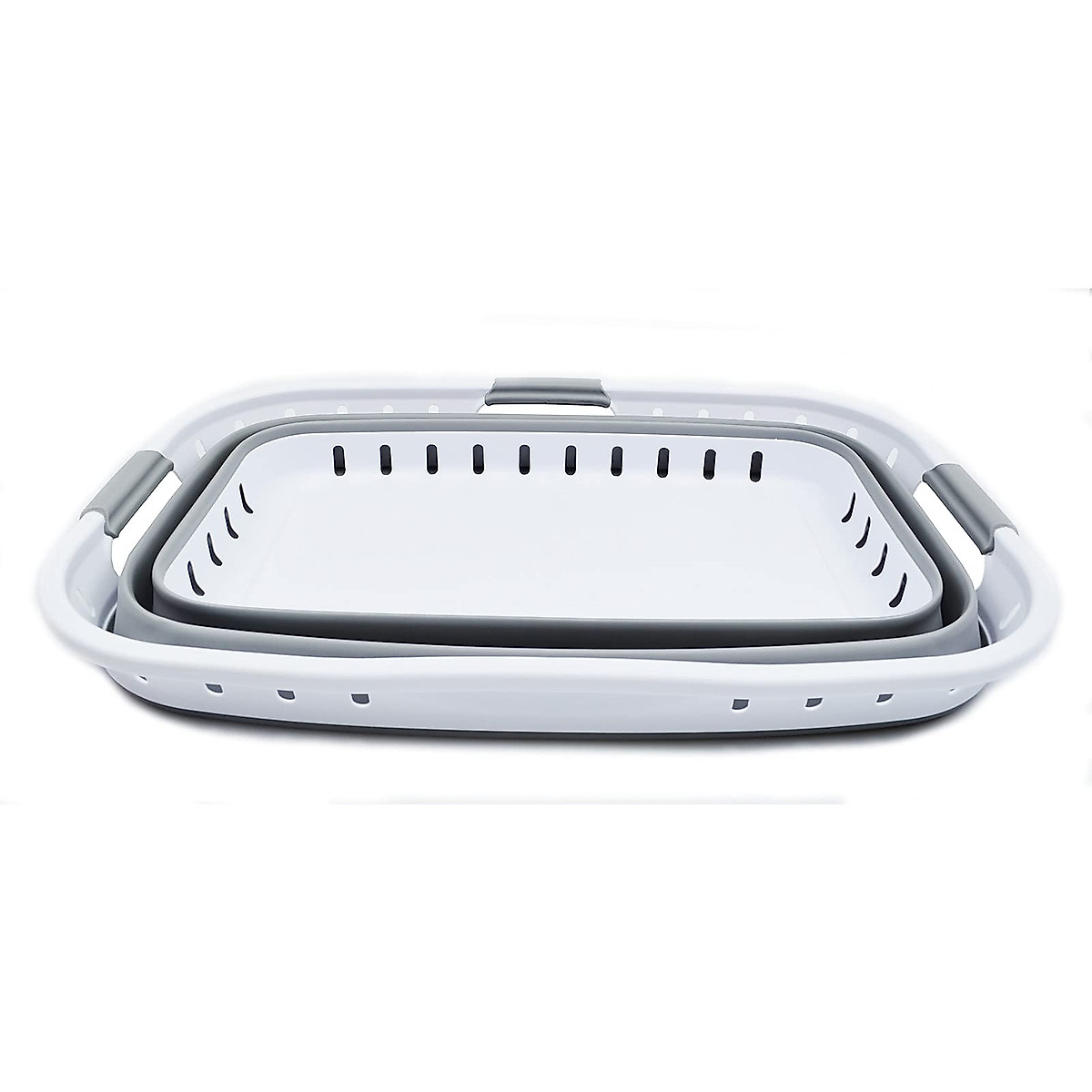 SAMMART 44L Collapsible Plastic Laundry Basket - Foldable Pop Up Storage Container/Organizer - Portable Washing Tub - Space Saving Hamper/Basket (1, White/Grey), Size: 25.4 x 17.3 x 10.2 inches