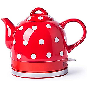 SieHam Kettles,Cordless Water Teapot, Teapot-Retro 1L Jug, 1000W Water Fast for Tea, Coffee, Soup, Oatmeal-Removable Base, Automatic Power Off,Boil Dry Protection/Red