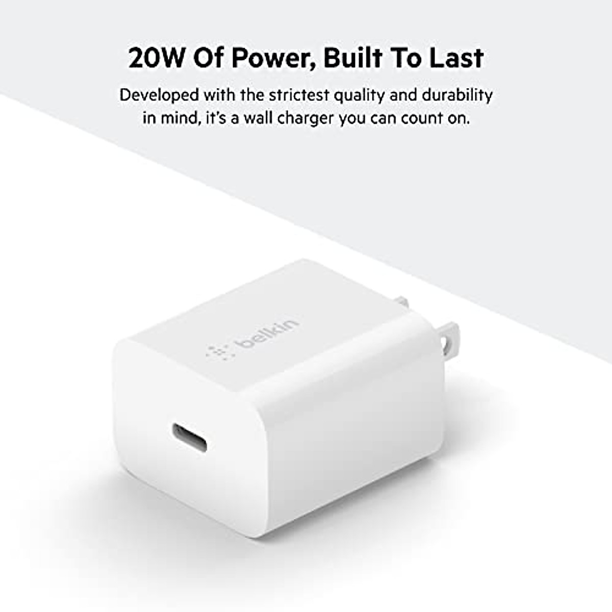 Belkin 20 Watt USB C Wall Charger - USB Type C Charger Fast Charging for Apple iPhone 14, 14 Pro, 14 Pro Max, 13, 13 Pro, 13 Pro Max, Galaxy S21 Ultra, iPad, AirPods & More - USBC Charger (1-Pack)