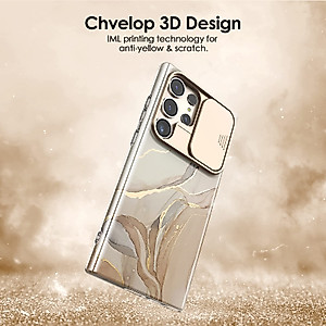 Chvelop Case for Samsung Galaxy S23 Ultra 5G with Slide Camera Cover, [Military Grade Drop Protection] Shockproof Protective Phone Case for Galaxy S23 Ultra 6.8 Inch-Brown/Golden