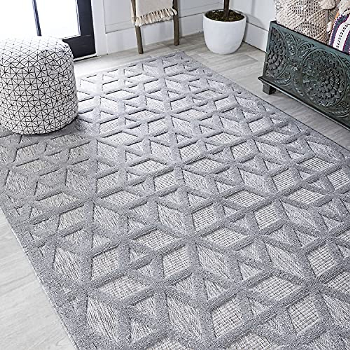 JONATHAN Y IBZ102C-8 Talaia Neutral Geometric Indoor Outdoor Area-Rug Bohemian Geometric Easy-Cleaning Bedroom Kitchen Backyard Patio Porch Non Shedding, 8 X 10, Light Gray
