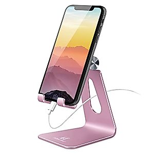 Tobeoneer Adjustable Cell Phone Stand Desktop Phone Holder, Aluminum Desk Stand Cradle Dock for iPhone 13 12 Mini 11 Xr Xs max 8 7 6 6s 5 Plus Samsung Huawei All Smartphones (Rose Gold)